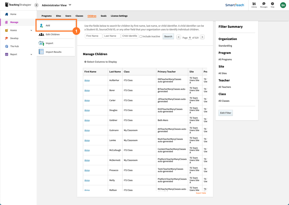 Managing Children in SmartTeach® (for Administrators)
