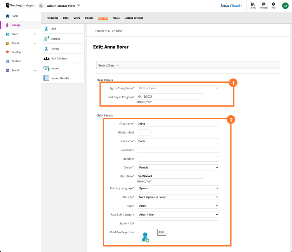 Managing Children in SmartTeach® (for Administrators)