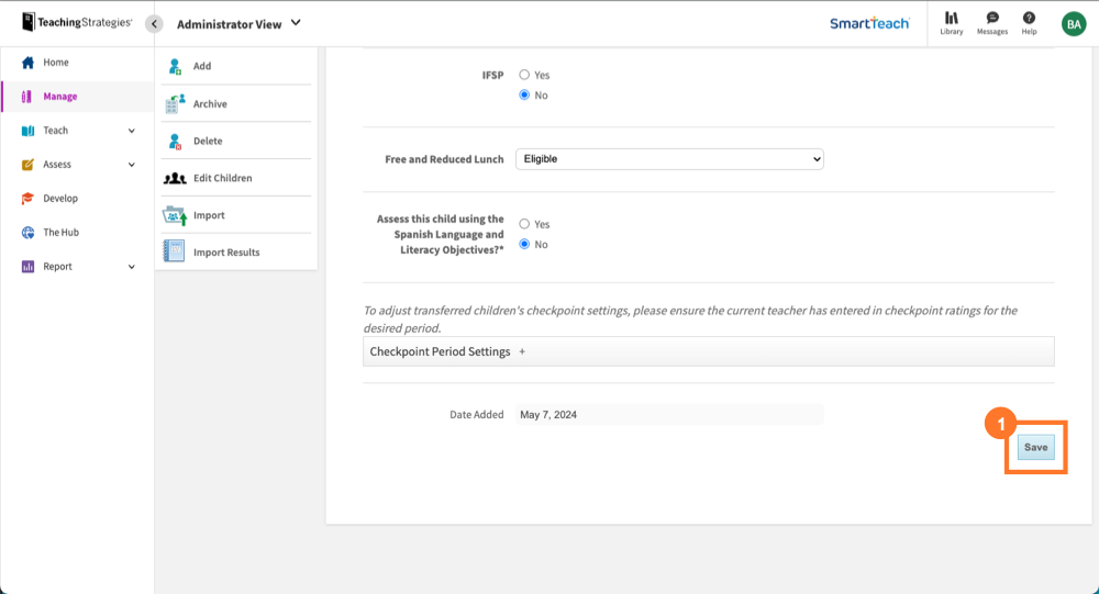 Managing Children in SmartTeach® (for Administrators)