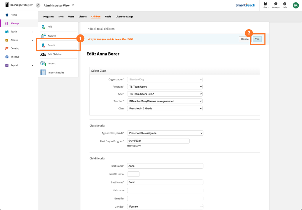 Managing Children in SmartTeach® (for Administrators)