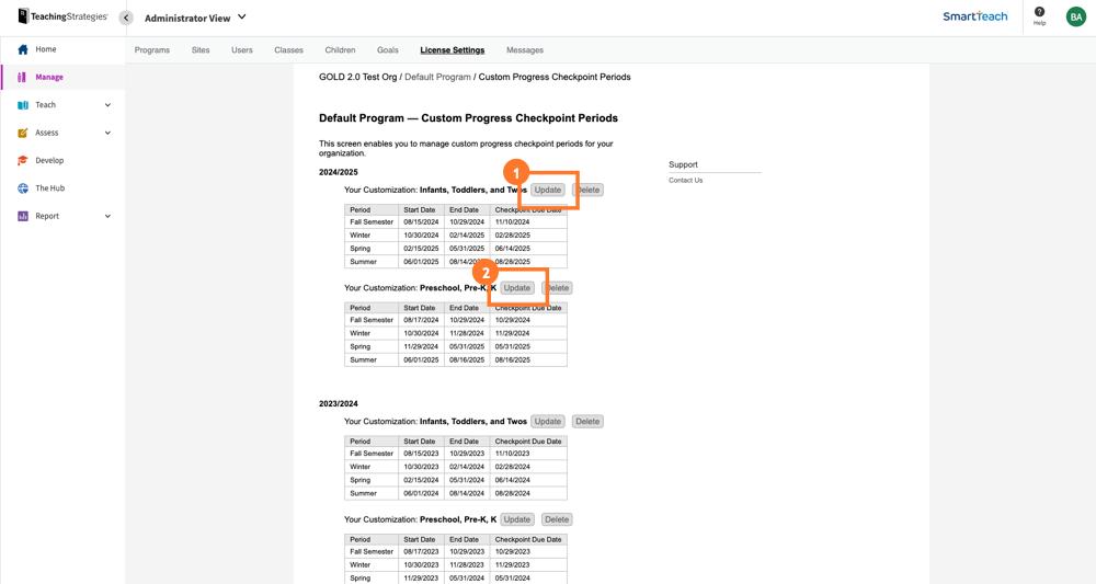 Managing Checkpoint Period Dates in SmartTeach®