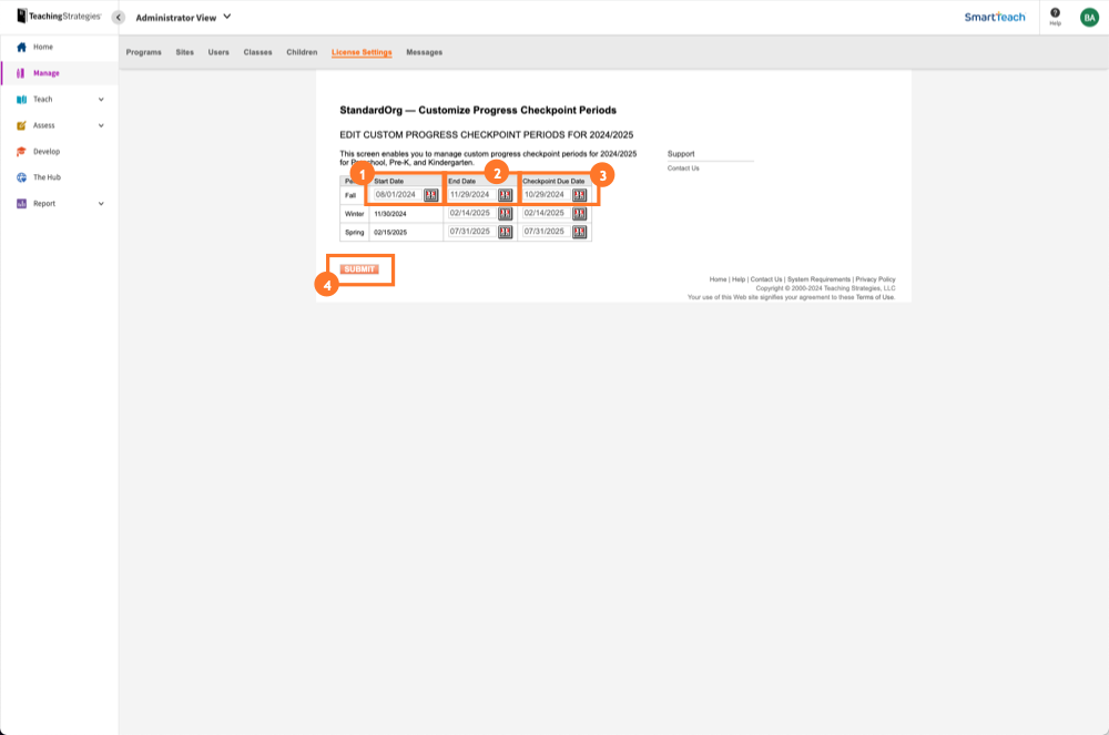 Managing Checkpoint Period Dates in SmartTeach®