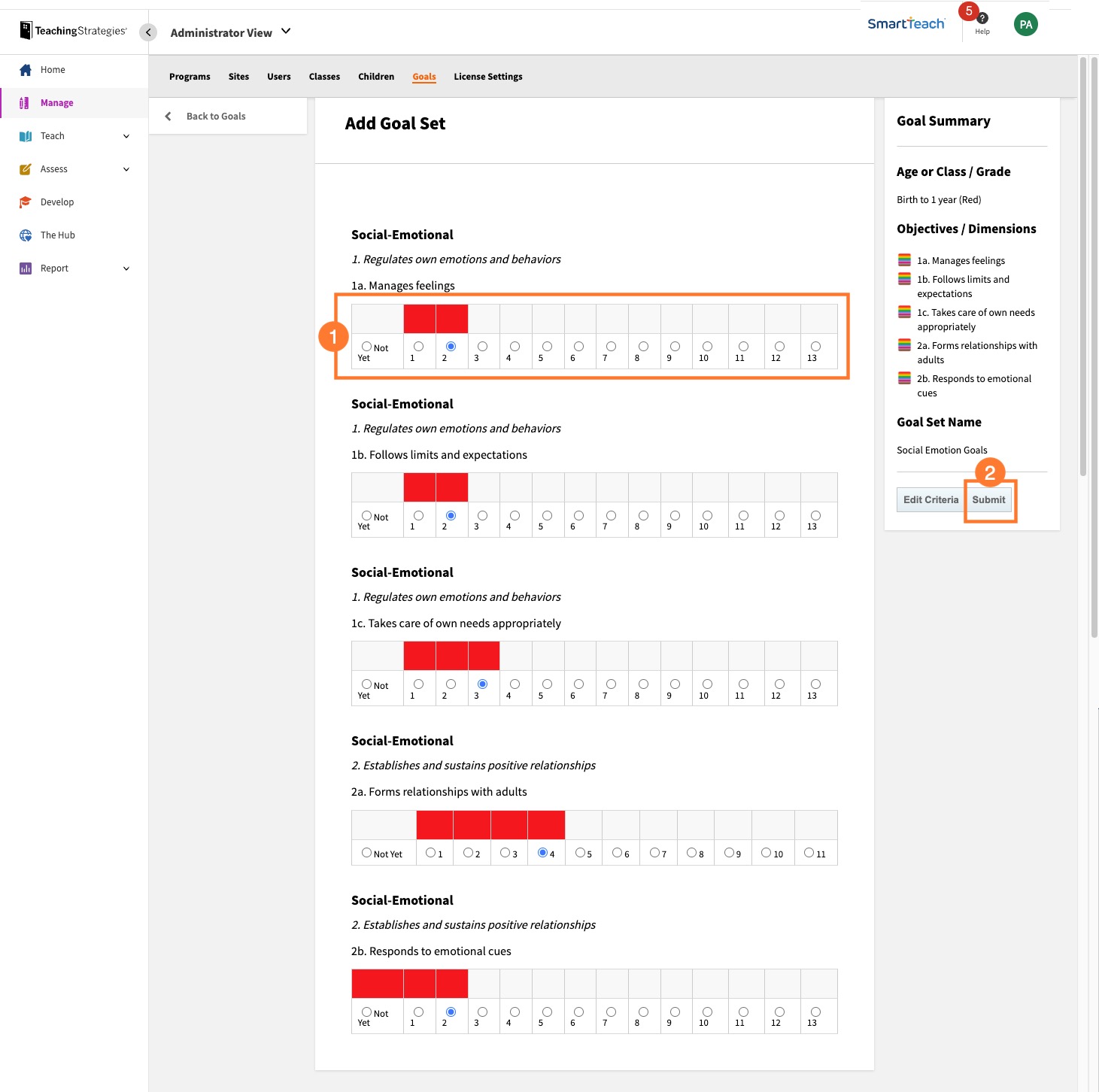 How do I create a goal set for the Goals Report?