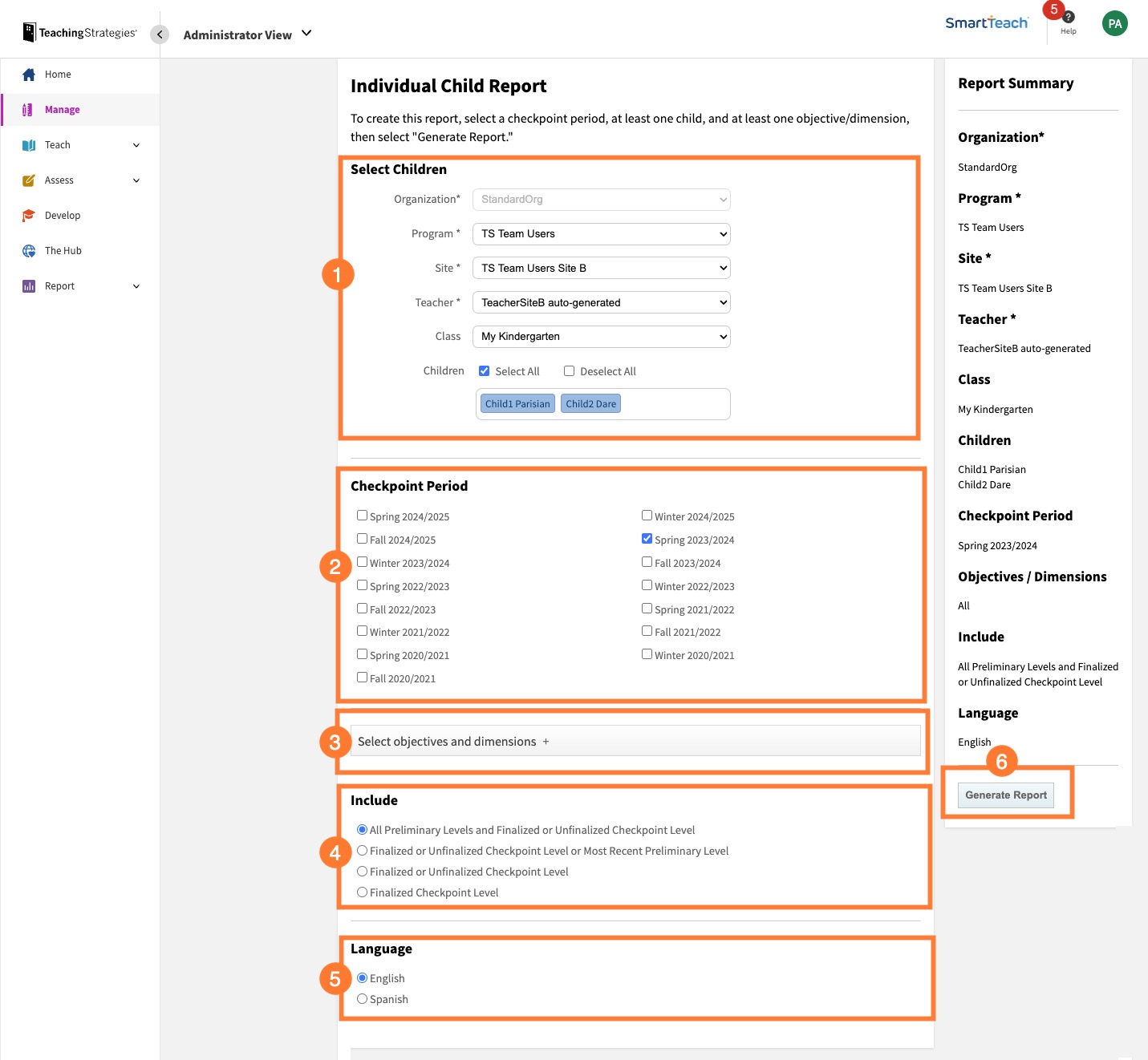 Individual Child Report - Administrators