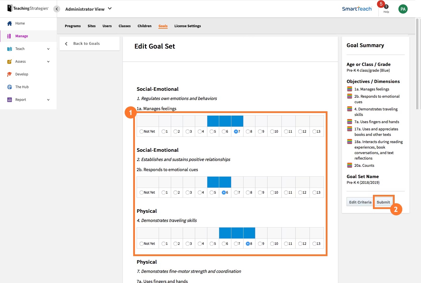 How do I edit a goal set for the Goals Report?