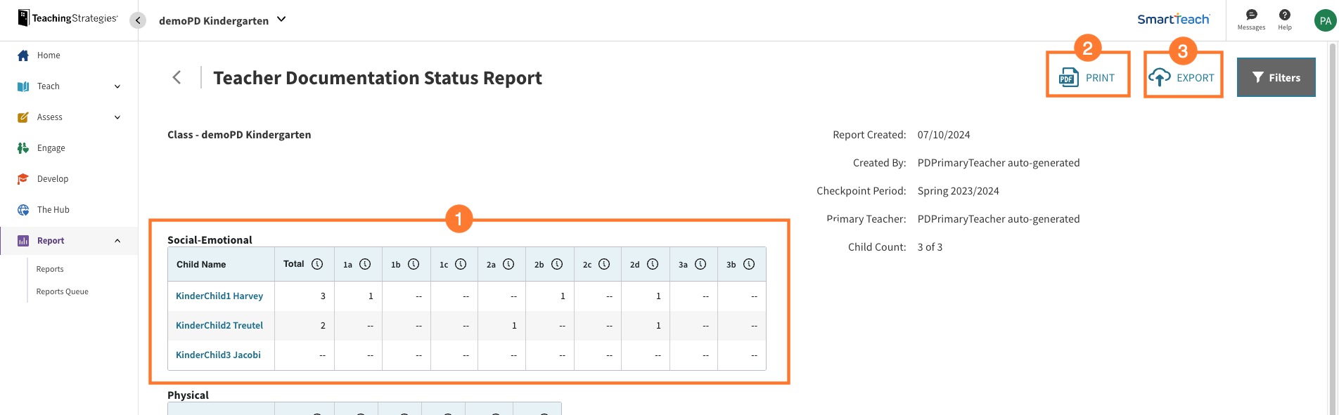 Teacher Documentation Status Report