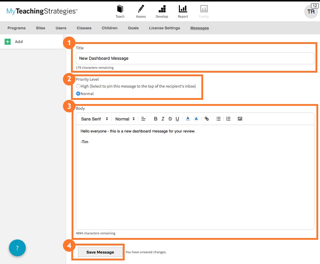 Adding Messages to the SmartTeach Dashboard