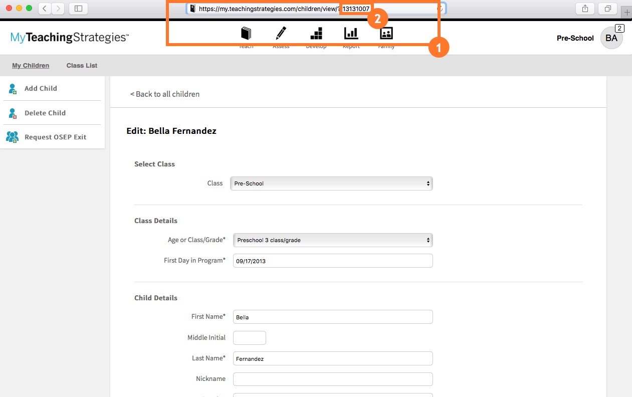 How do I locate a child's SmartTeach child ID as a teacher?