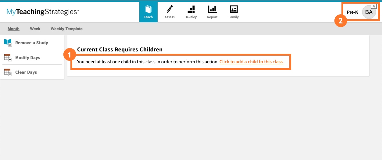 Why am I receiving a "You need at least one child in this class in order to perform this action ...