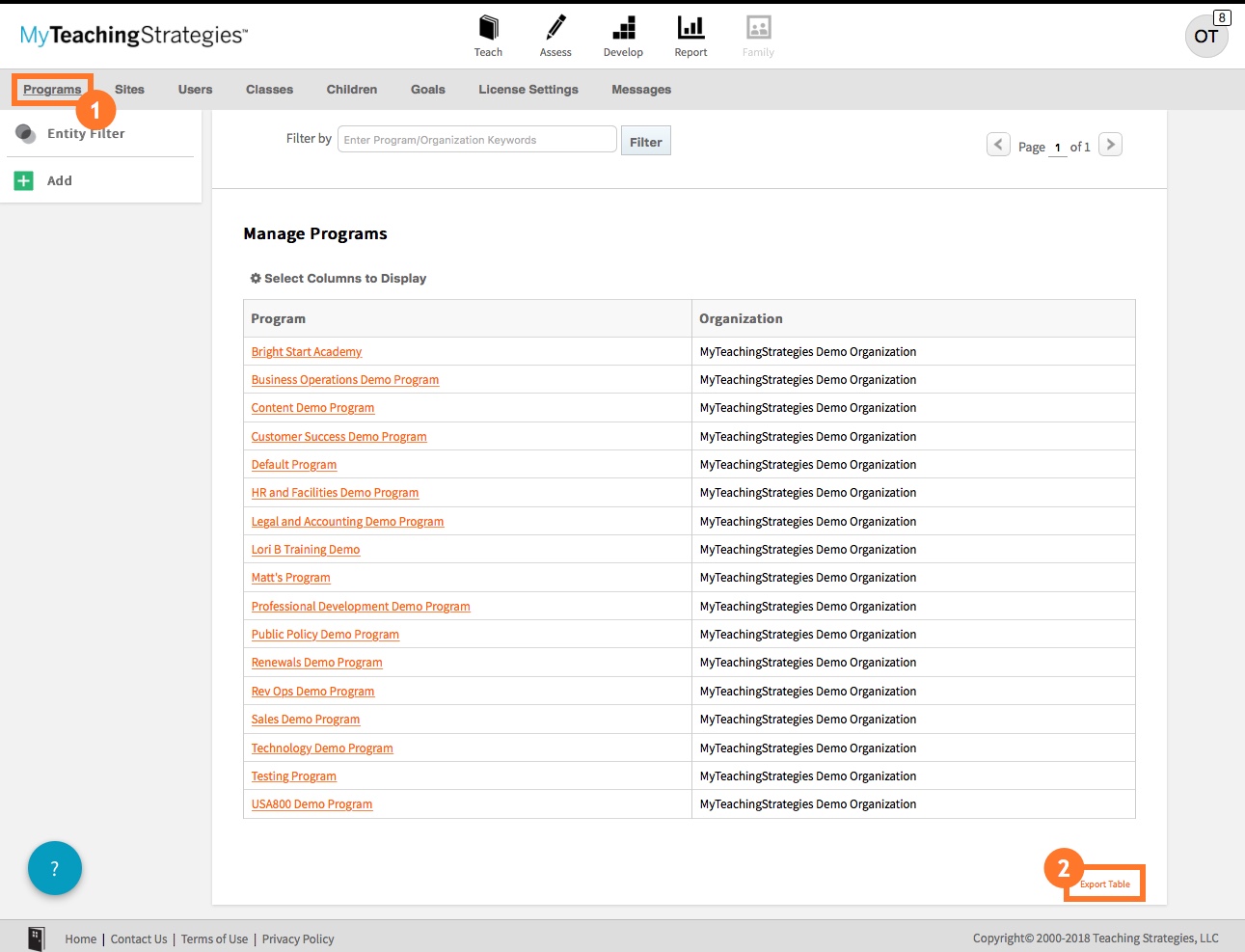 How do I generate a full list of programs in SmartTeach?