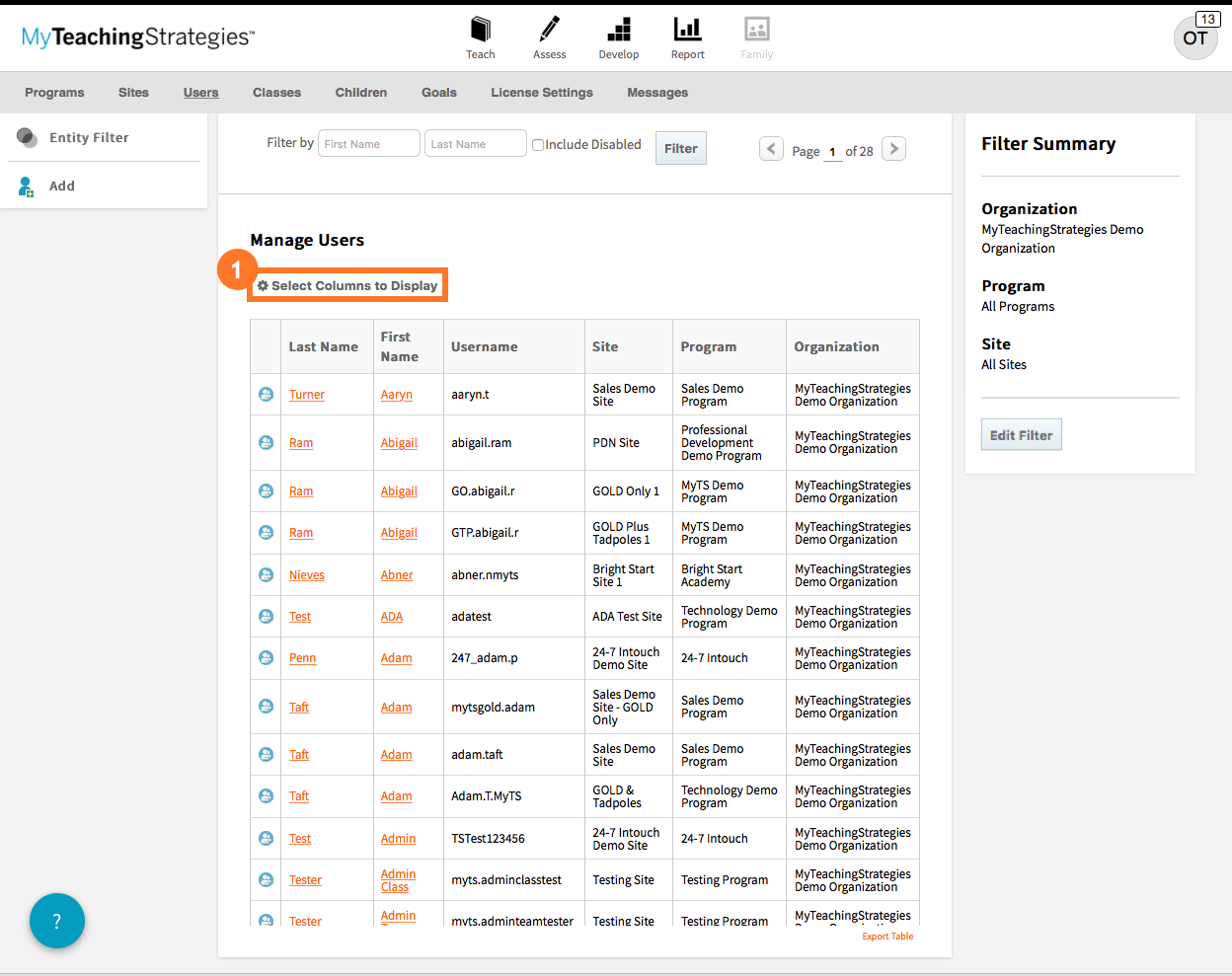 How Do I Customize The Columns That Are Displayed On The Users Administration Page In Smartteach