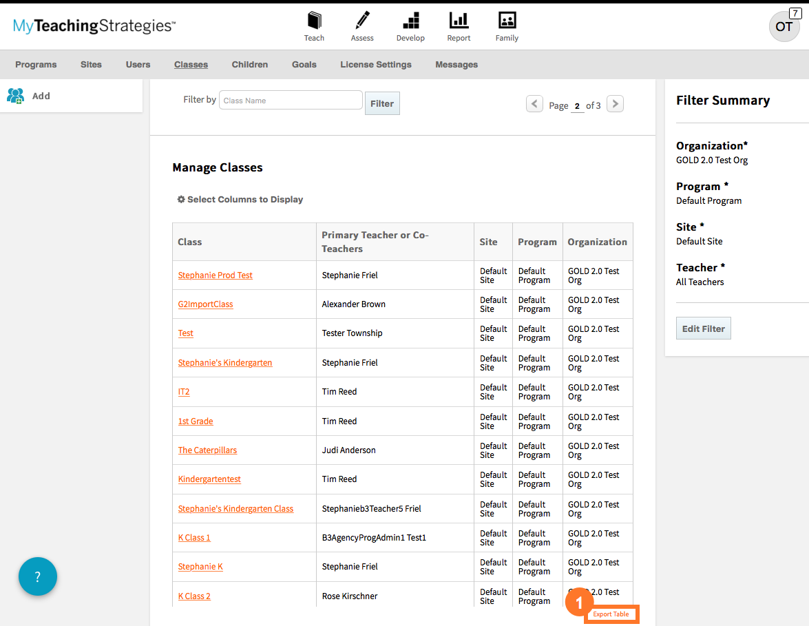 How do I generate a full list of classes in SmartTeach?