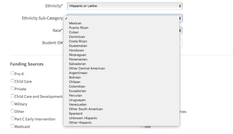 What are the ethnicity and race field selections on child records in ...
