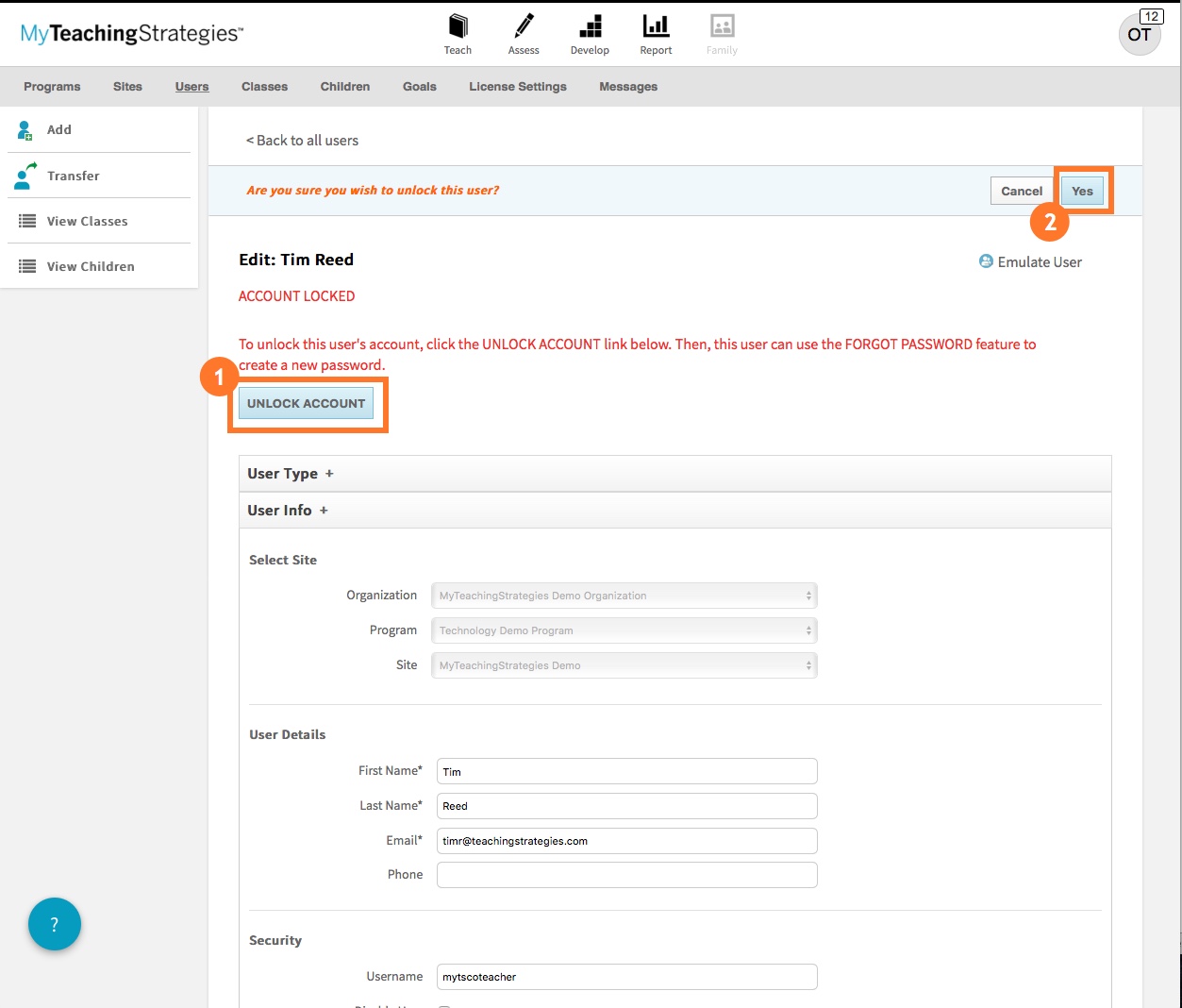 How do I unlock a user who is locked out of SmartTeach?