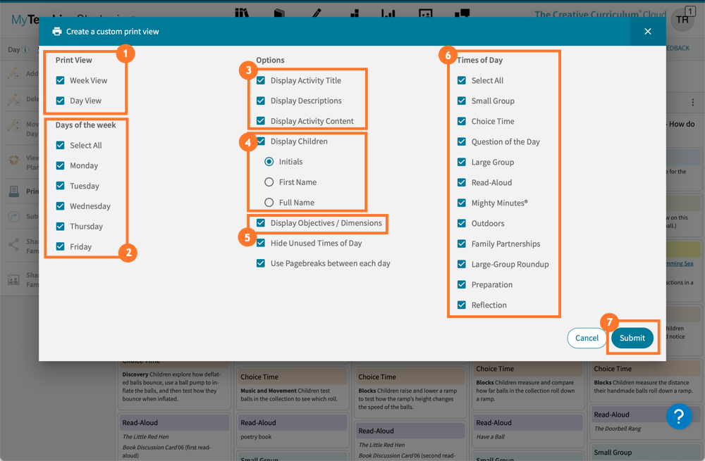 How do I print my weekly plan?
