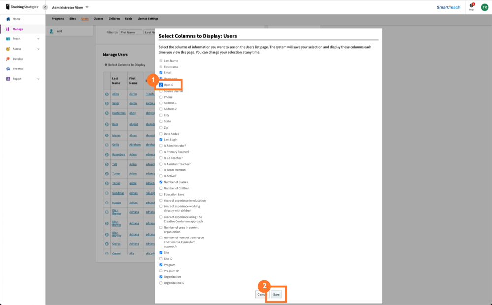 How do I find a user's SmartTeach user ID?
