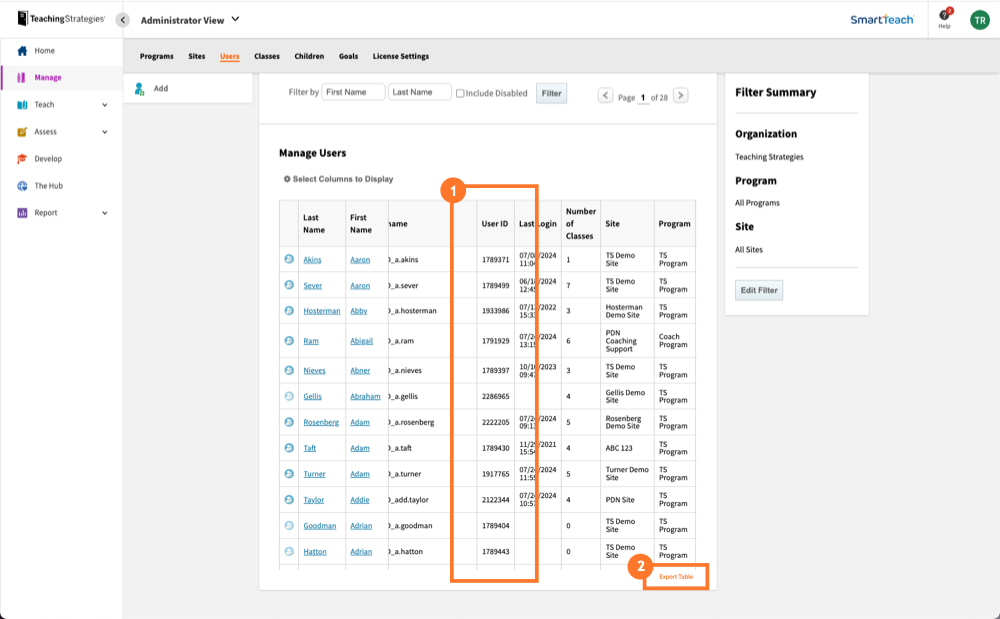 How do I find a user's SmartTeach user ID?