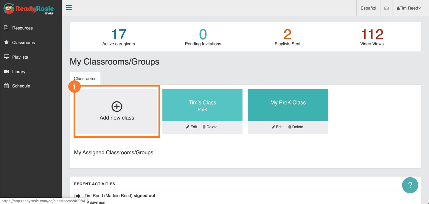 Creating Classrooms, Inviting Families and Caregivers, and Adding Children in ReadyRosie - Teachers