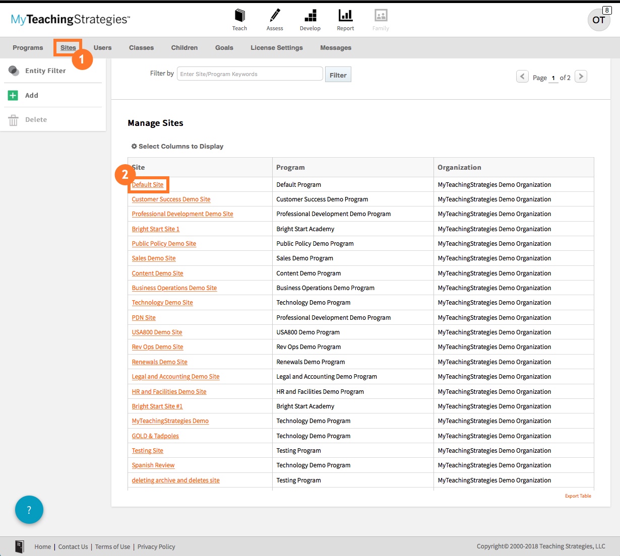 How do I view all users, classes, or child records in a site in SmartTeach?