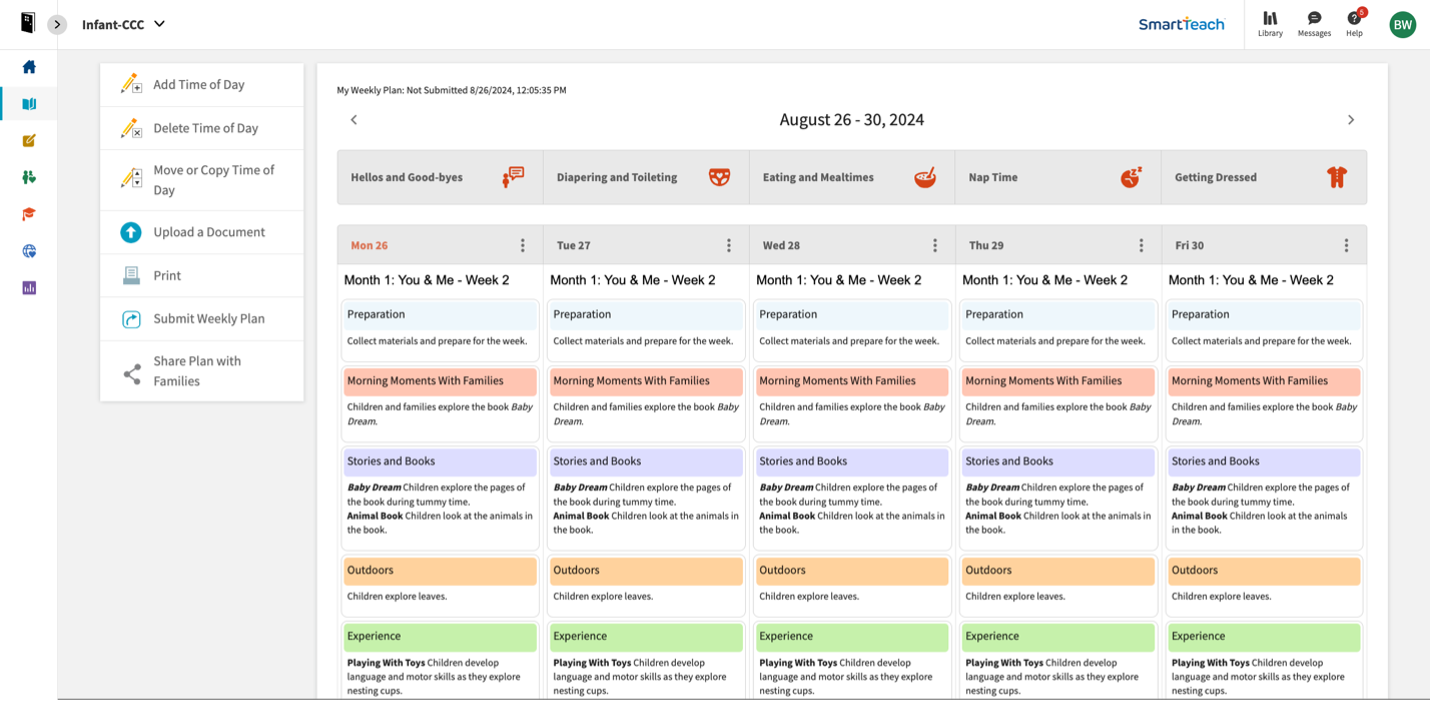 Using the Weekly Routines Calendar