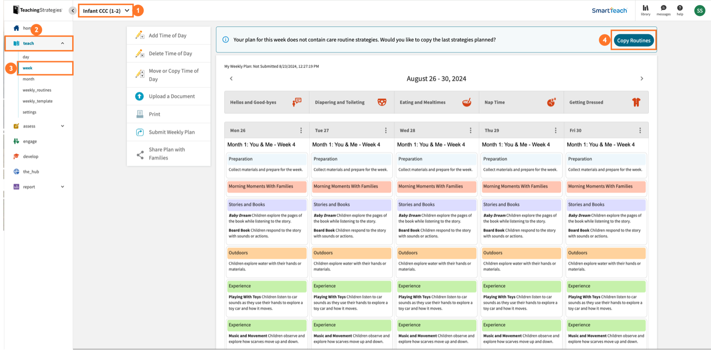 Using the Weekly Routines Calendar