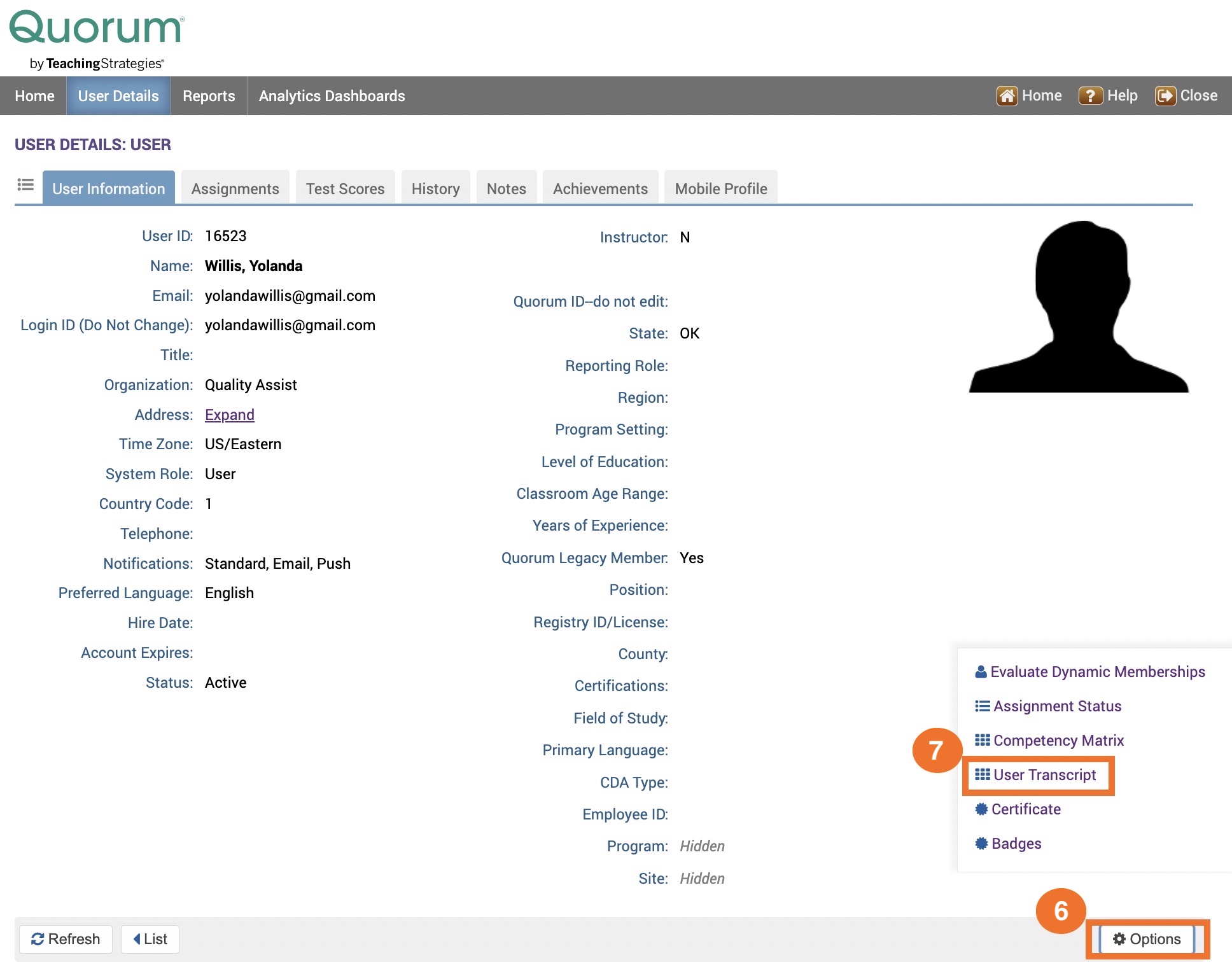 How Can an Administrator View a Staff Member's Quorum Transcript?