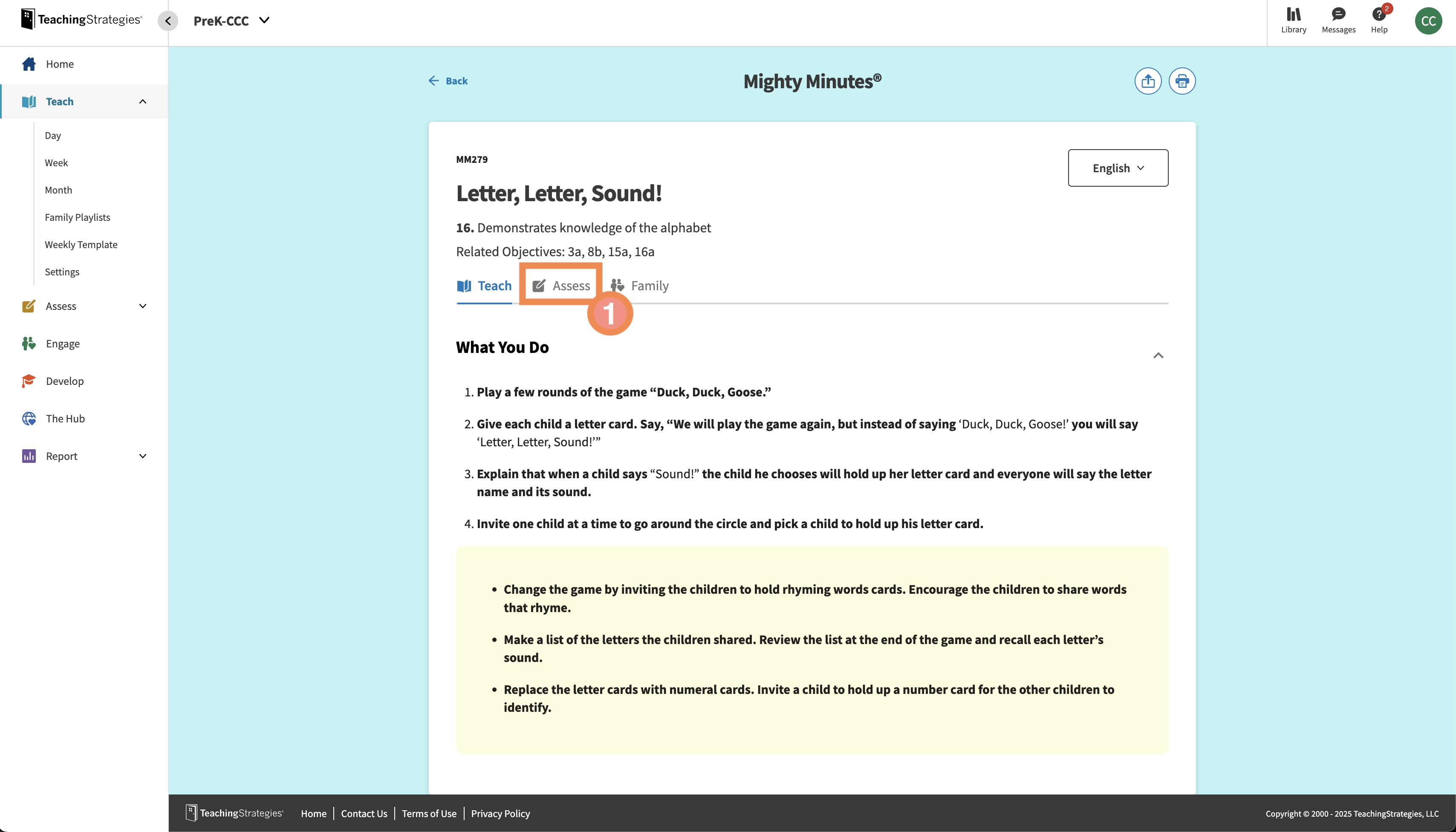 Planning and Assessing Mighty Minutes